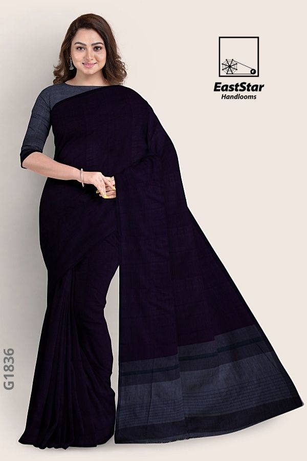 Ash & Dark Purple Glossy Cotton Saree G1836 – East Star Handlooms