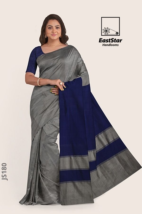 Silver & Blue Silk Handlooms Saree JS180 – East Star Handlooms