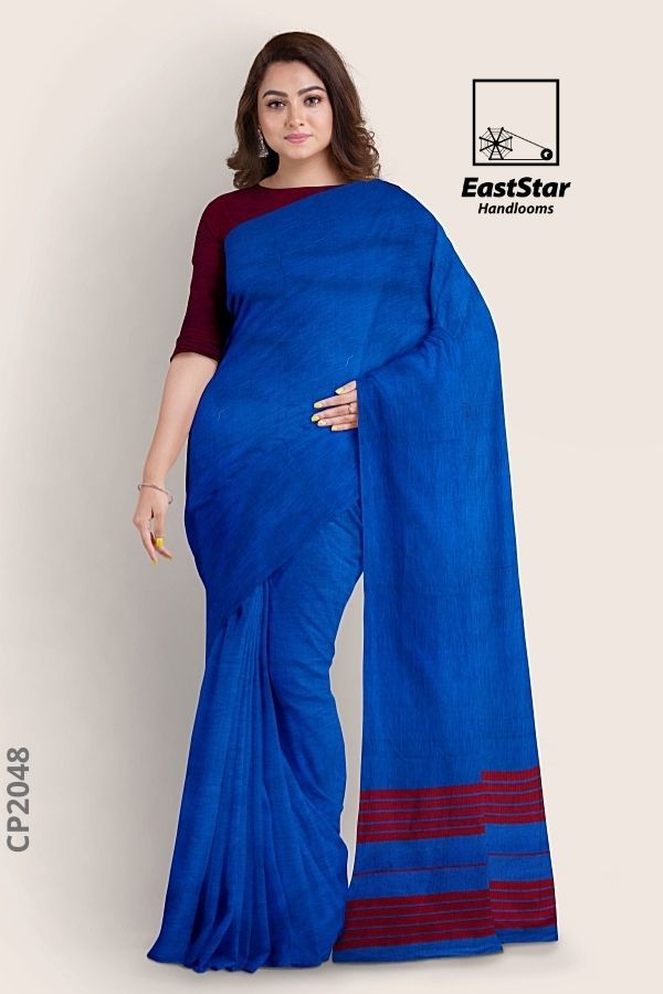 Blue & Red Puni Cotton Saree CP2048 – East Star Handlooms