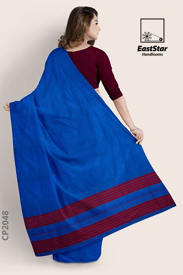 Blue & Red Puni Cotton Saree CP2048 – East Star Handlooms