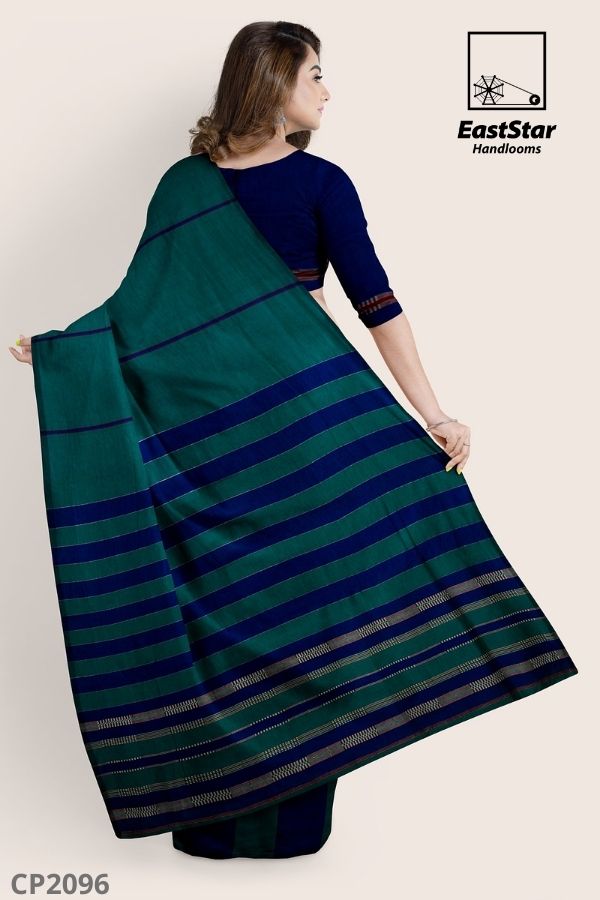 Blue & Green Puni Cotton Saree CP2096 – East Star Handlooms