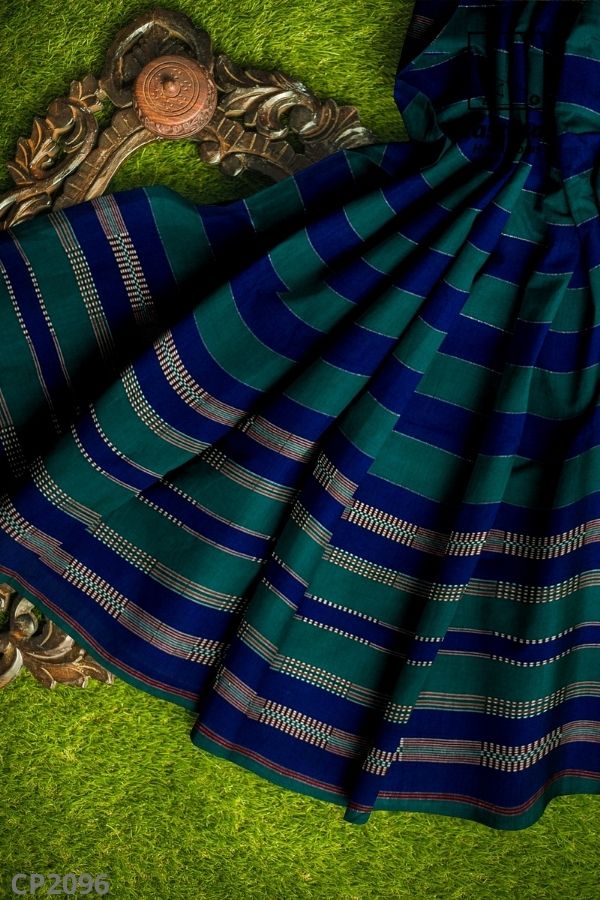 Blue & Green Puni Cotton Saree CP2096 – East Star Handlooms