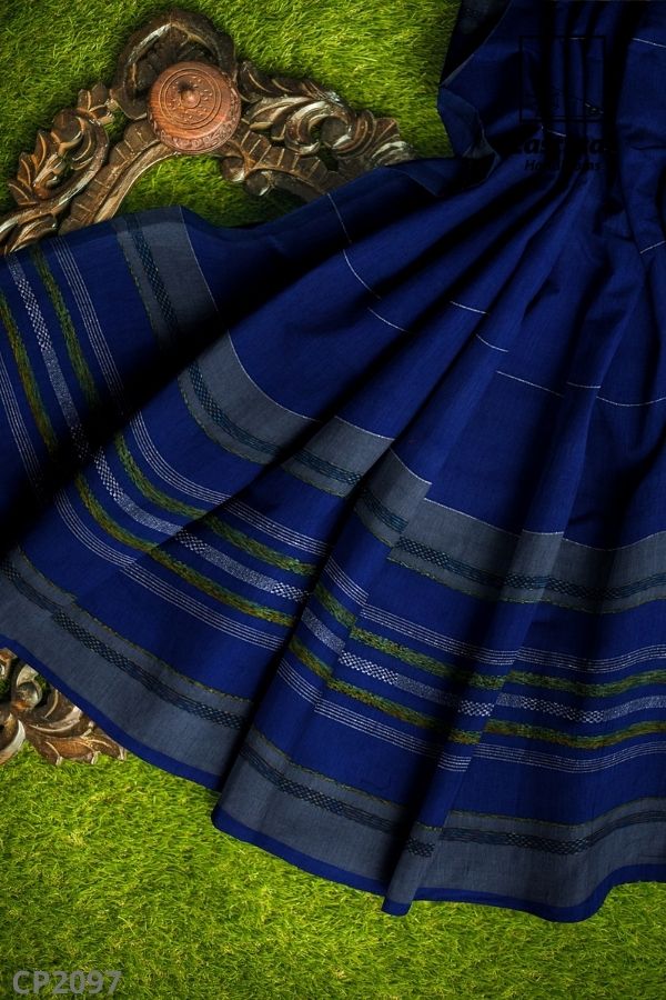 Royal Blue & Ash Puni Cotton Saree CP2097 – East Star Handlooms