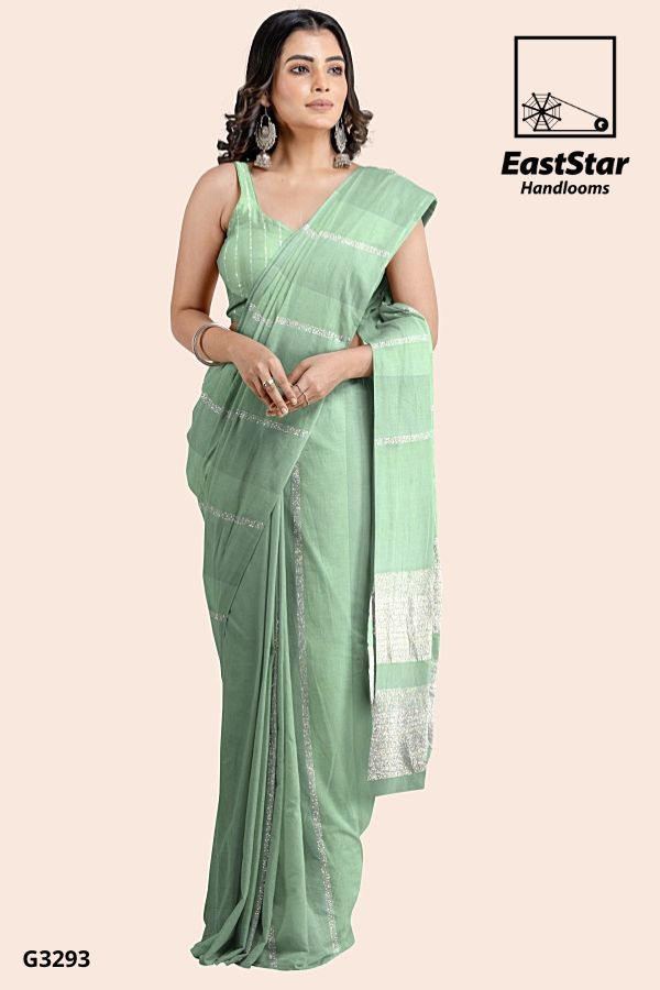 Light Green Handloom Glossy Cotton Saree G3293 – East Star Handlooms