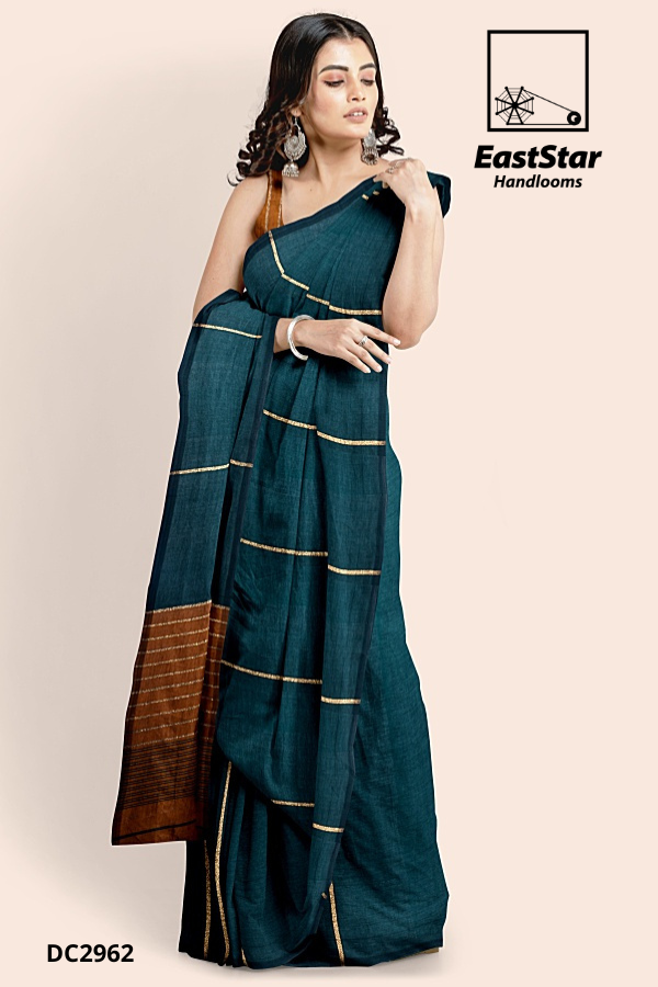 Teal Colour Handloom Cotton Saree DC2962 – East Star Handlooms