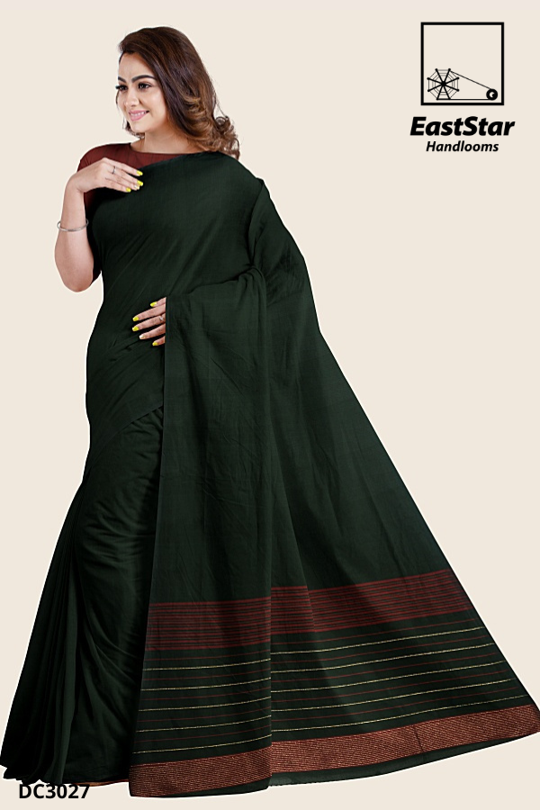 Dark Green Handloom Cotton Saree DC3027 – East Star Handlooms
