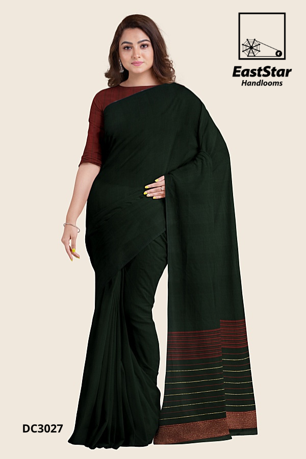 Dark Green Handloom Cotton Saree DC3027 – East Star Handlooms
