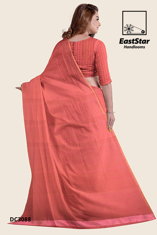 Bright Orange Handloom Cotton Saree DC3088 – East Star Handlooms