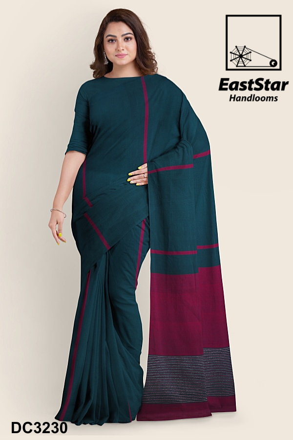 Dark Green Handloom Cotton Saree DC3230 – East Star Handlooms